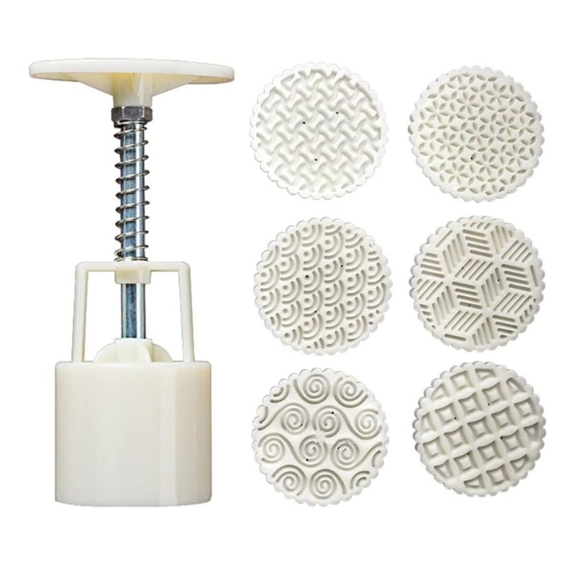 Mooncake Mold Set - 1 Mold Press & 6 Stamps (Geometric Pattern ...